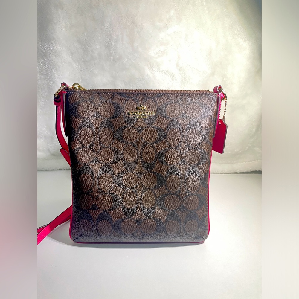Coach Signature Crossbody Bag Brown With Pink Ruby - Gem